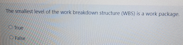 Solved The smallest level of the work breakdown structure | Chegg.com