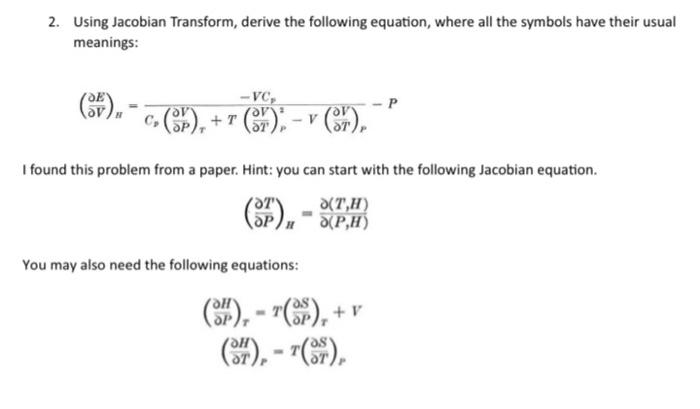 Solved 2 Using Jacobian Transform Derive The Following 8248