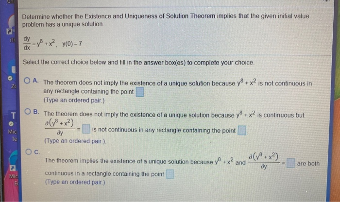 Solved Determine whether the Existence and Uniqueness of | Chegg.com