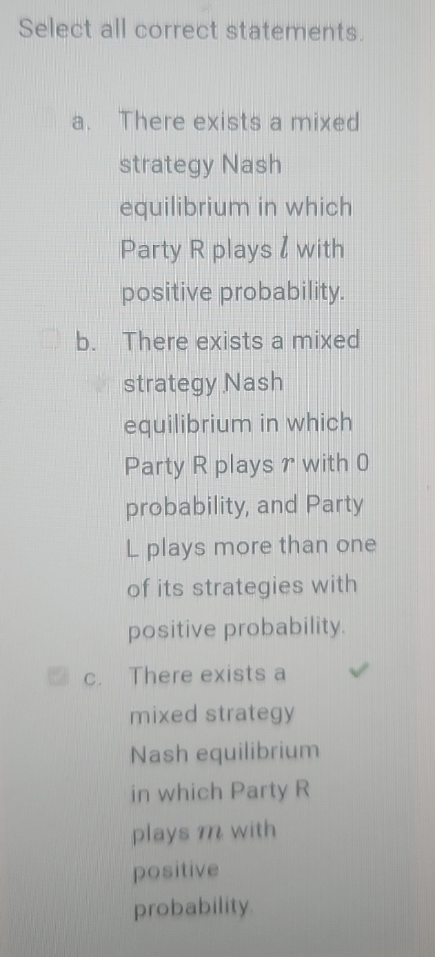 Solved Select all correct statements.a. ﻿There exists a | Chegg.com