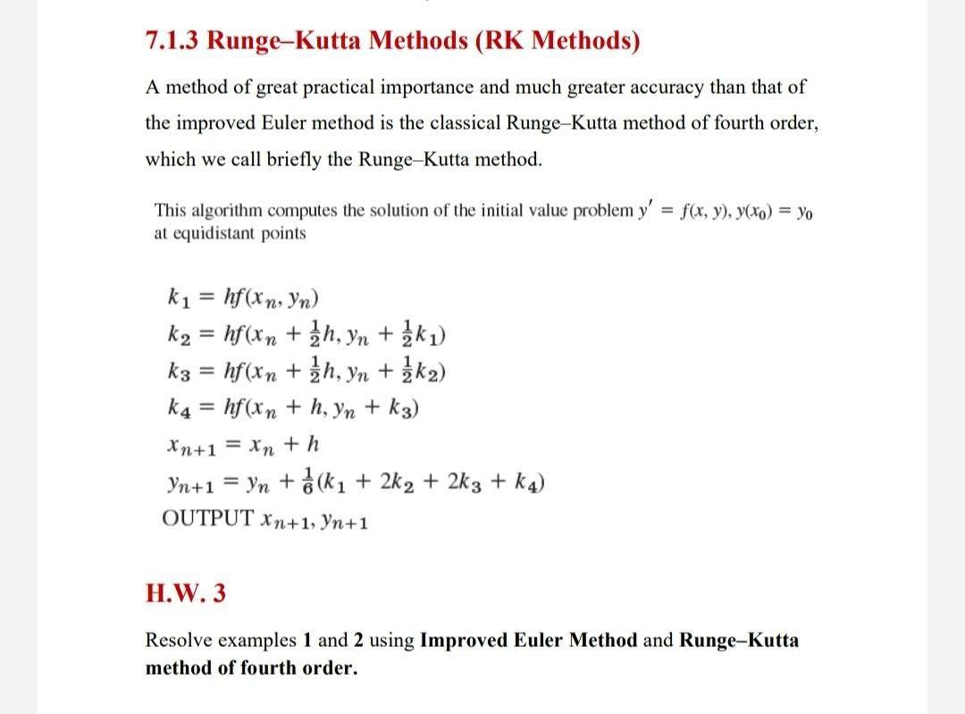 7.1.3 Runge-Kutta Methods (RK Methods) A method of | Chegg.com