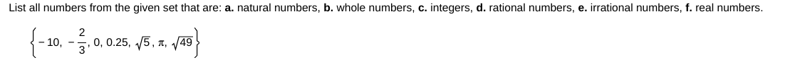 Solved List all numbers from the given set that are: a. | Chegg.com