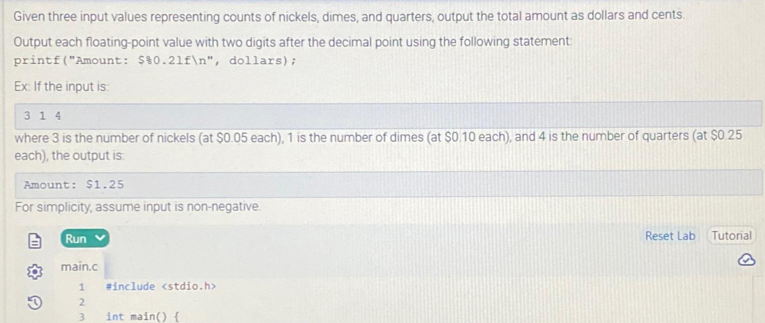Solved Given three input values representing counts of | Chegg.com