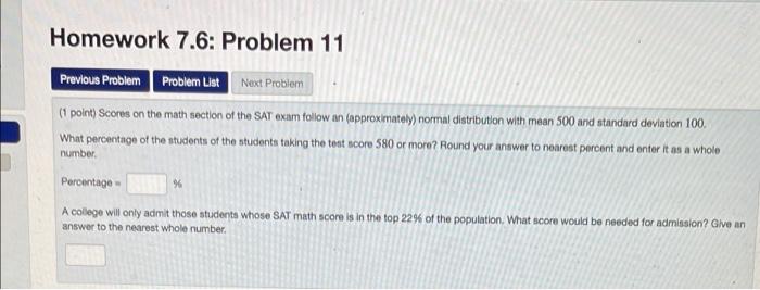 Solved scores on the math section of the SAT exam follow and | Chegg.com