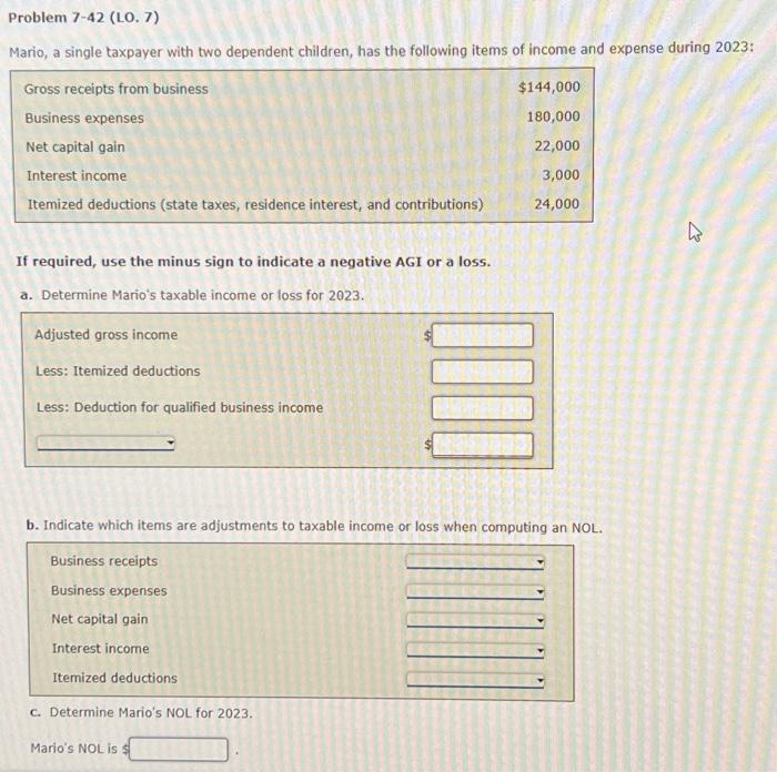 Solved Problem 7-42 (LO. 7) Mario, a single taxpayer with | Chegg.com