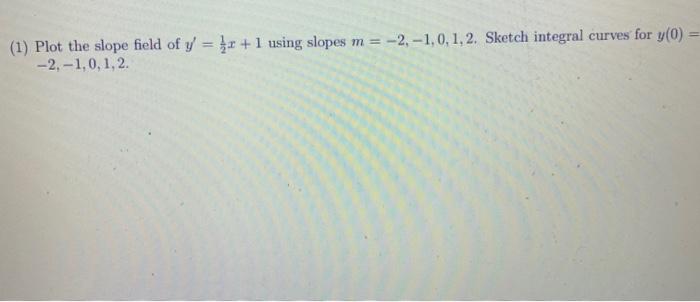 Solved (1) Plot the slope field of y′=21x+1 using slopes | Chegg.com