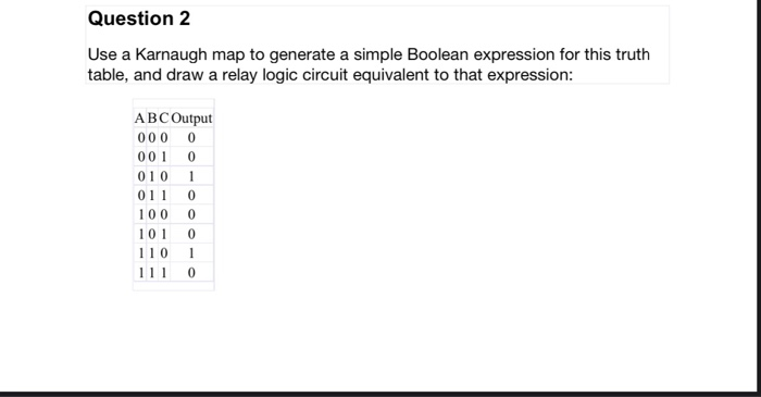 Solved Question 2 Use A Karnaugh Map To Generate A Simple 