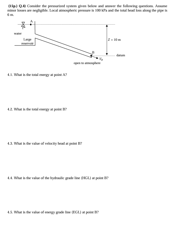 Solved (15p.) ﻿Q.4) ﻿Consider the pressurized system given | Chegg.com