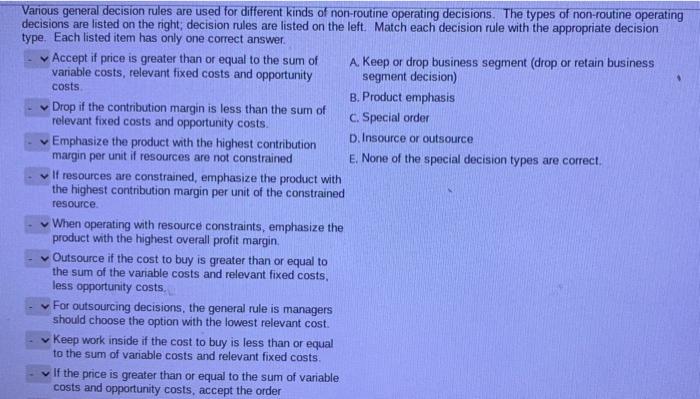 Solved Various general decision rules are used for different | Chegg.com