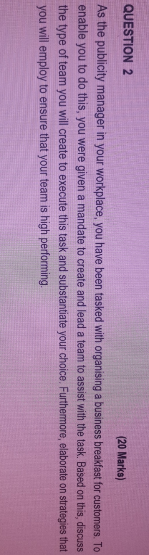 Solved QUESTION 2(20 ﻿Marks)As the publicity manager in your | Chegg.com