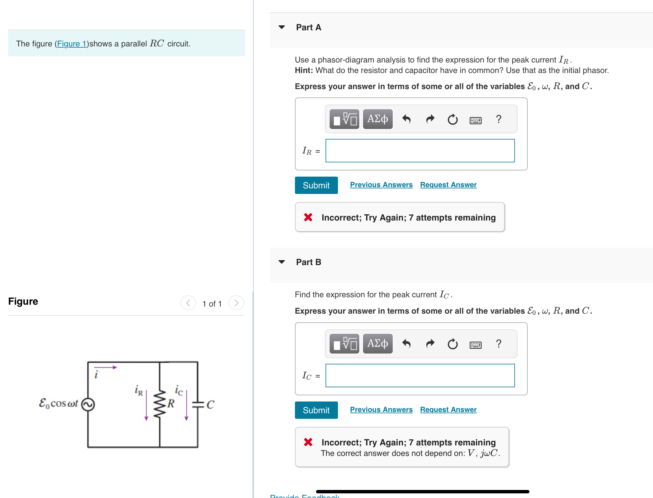 Solved The figure (Figure 1)shows a parallel RC | Chegg.com