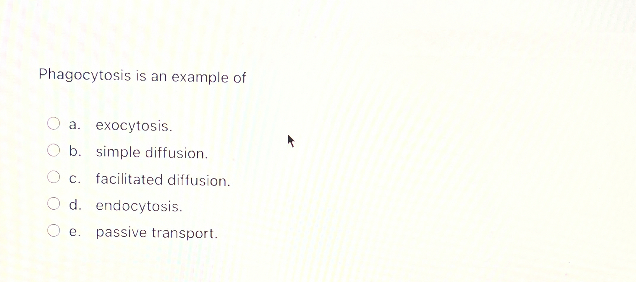 Solved Phagocytosis is an example ofa. ﻿exocytosis.b. | Chegg.com
