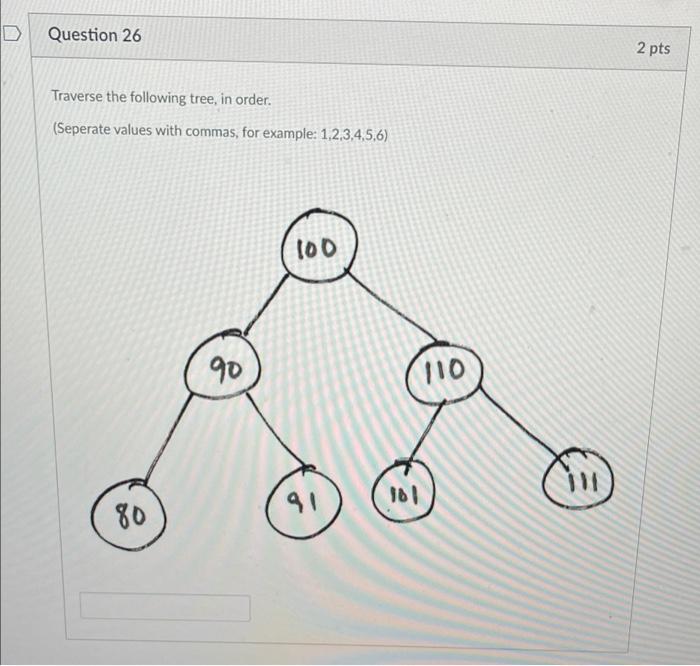 Solved D Question 26 2 pts Traverse the following tree, in | Chegg.com