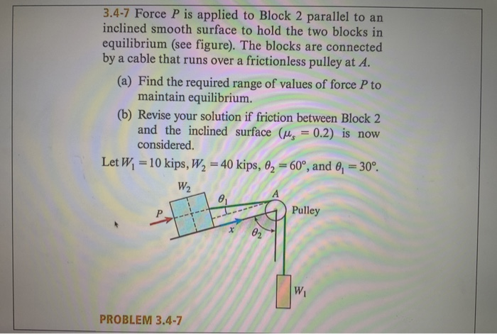 Solved 3.4-7 Force P is applied to Block 2 parallel to an | Chegg.com