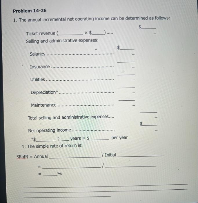 Solved PROBLEM 14-26 Simple Rate of Return; Payback [014-1, | Chegg.com