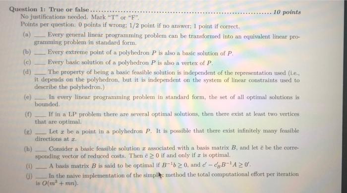 Solved Question 1: True or false. 10 points No | Chegg.com