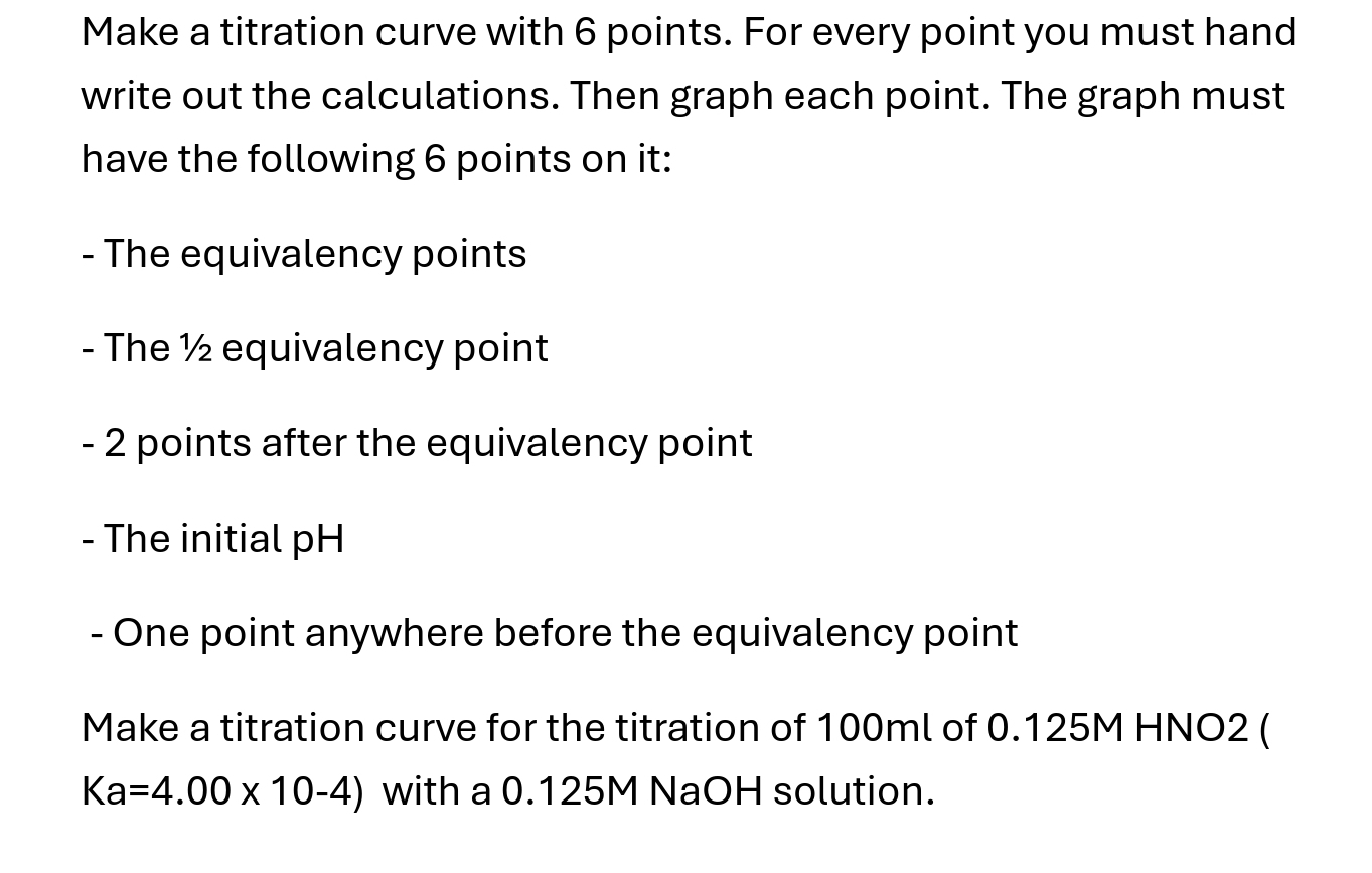Solved Make a titration curve with 6 ﻿points. For every | Chegg.com