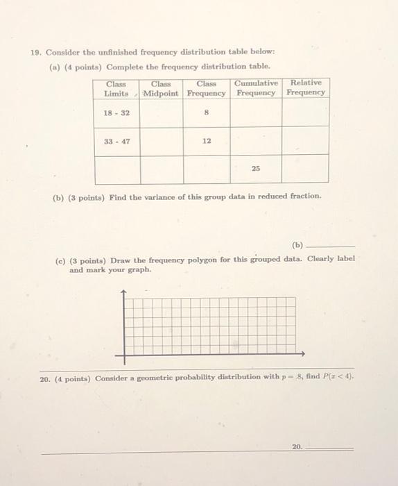 Solved 19. Consider the unfinished frequency distribution | Chegg.com