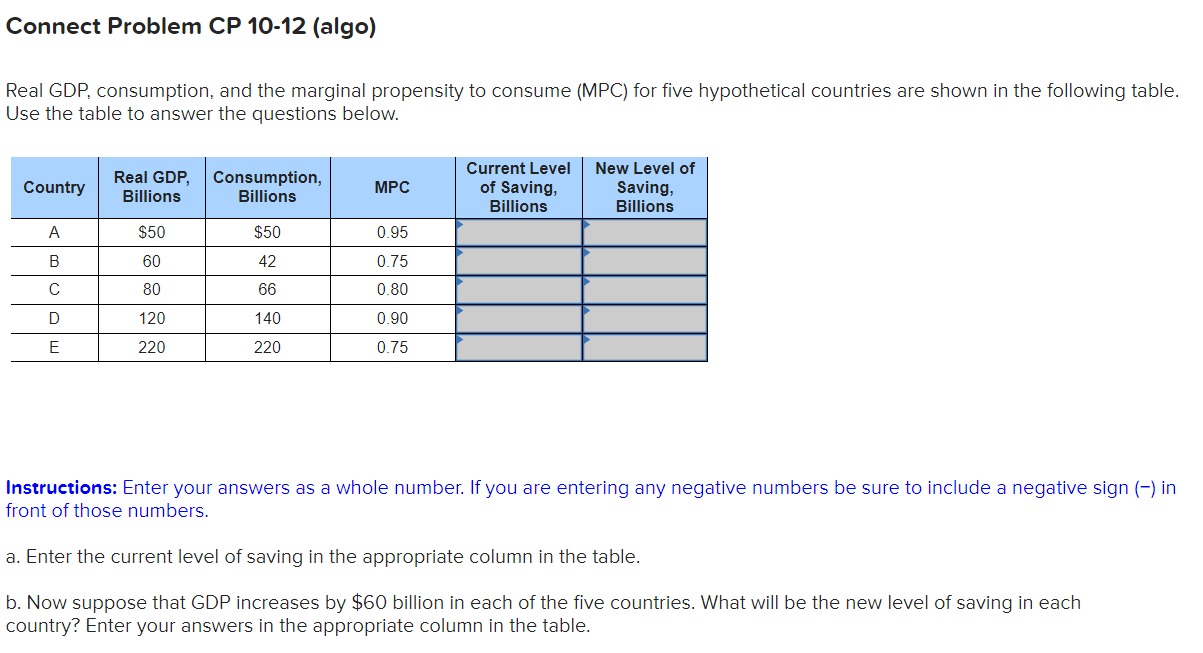 Solved Connect Problem CP 10-12 (algo)Real GDP, | Chegg.com
