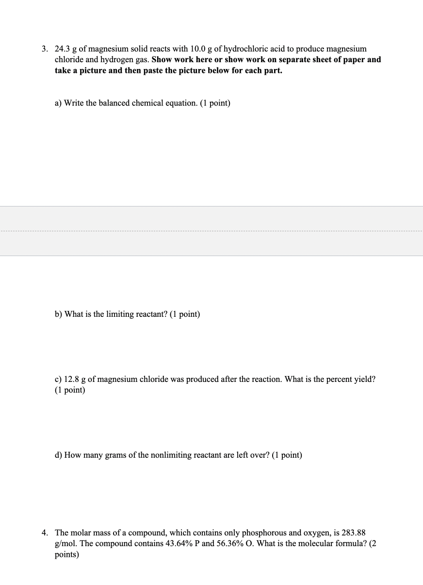 Solved 3. 24.3 ﻿g of magnesium solid reacts with 10.0 ﻿g of | Chegg.com