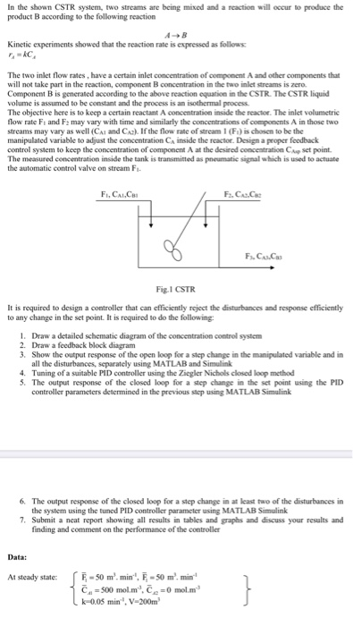 In the shown CSTR system, two streams are being mixed | Chegg.com