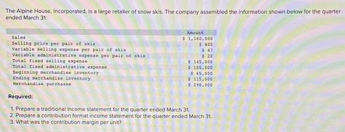 Solved 1. Prepare a traditional income statement for the | Chegg.com