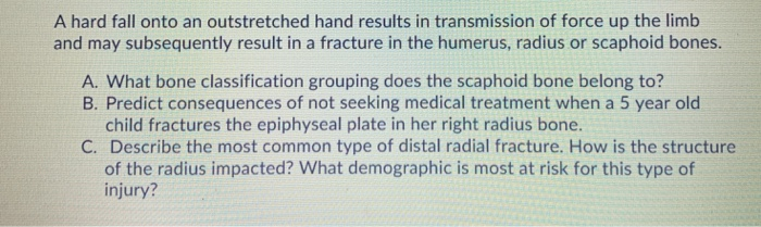 Solved A hard fall onto an outstretched hand results in | Chegg.com