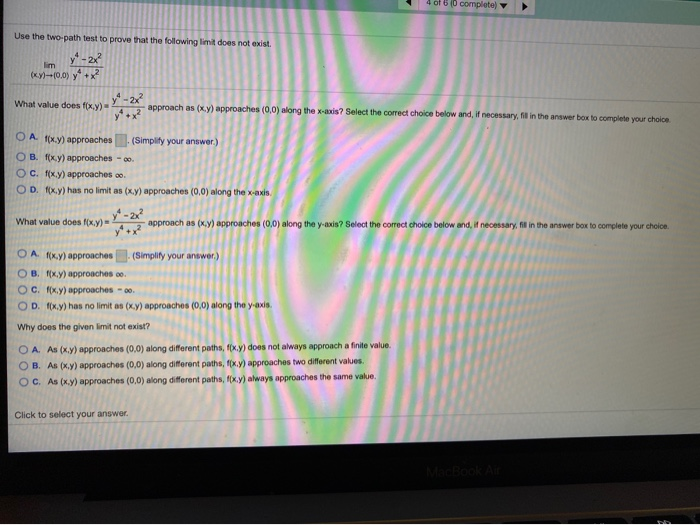 Solved of 8 (0 complete) Use the two-path test to prove that | Chegg.com
