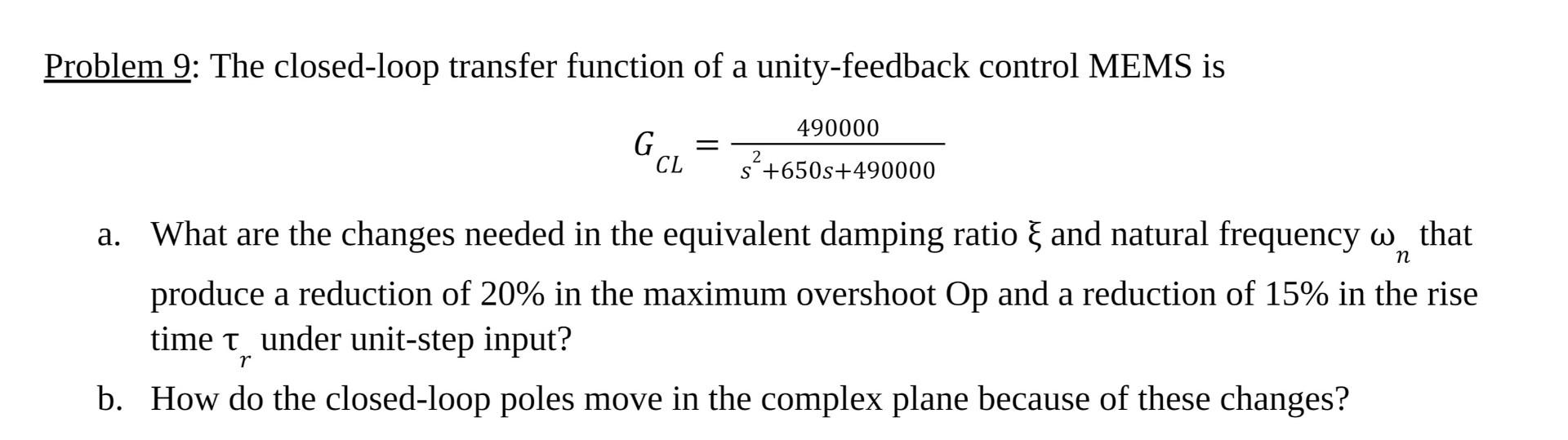 Solved Problem 9: The closed-loop transfer function of a | Chegg.com