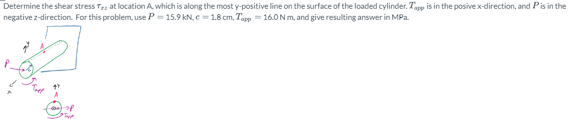 Solved Determine the shear stress τxz ﻿at location A, ﻿which | Chegg.com