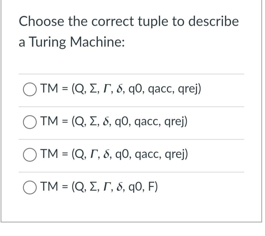 Solved Choose the correct tuple to describe a Turing | Chegg.com