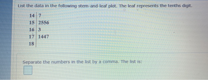 Solved List the data in the following stem-and-leaf plot. | Chegg.com
