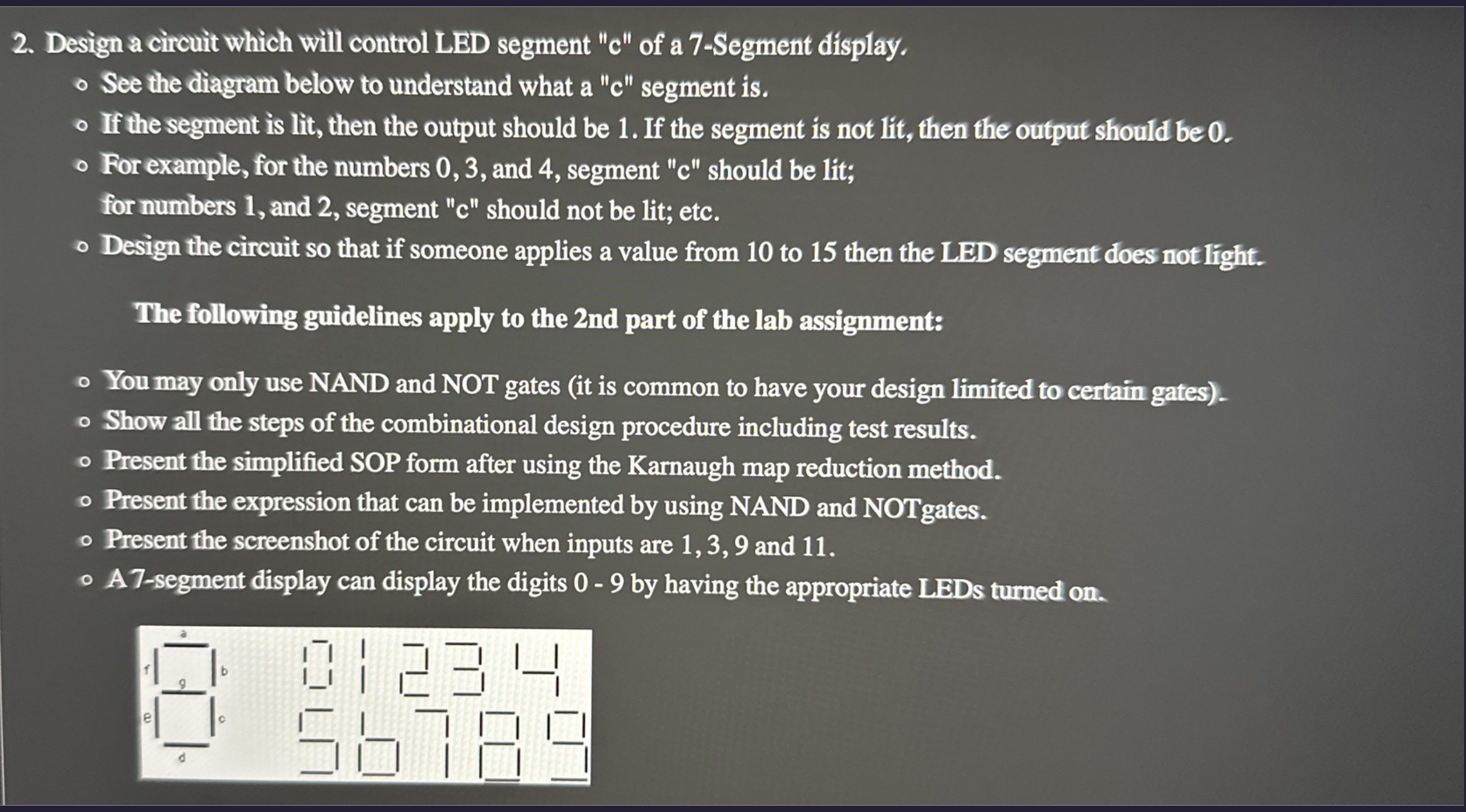 Design a circuit which will control LED segment "c" | Chegg.com