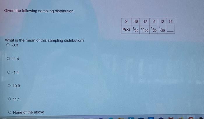 Solved Given the following sampling distribution: What is | Chegg.com