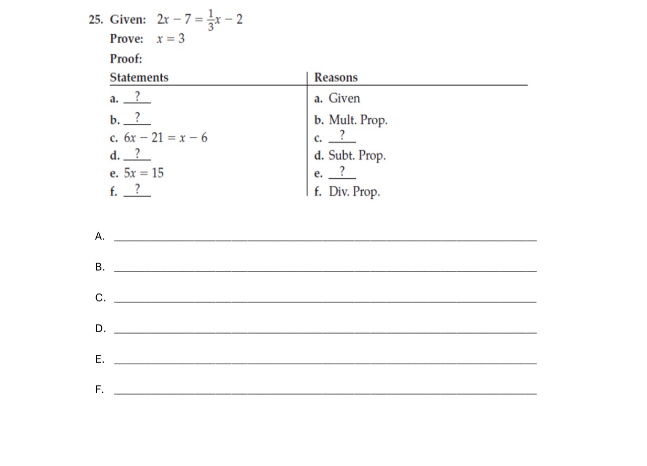 Solved Given: 2x-7=13x-2Prove: | Chegg.com