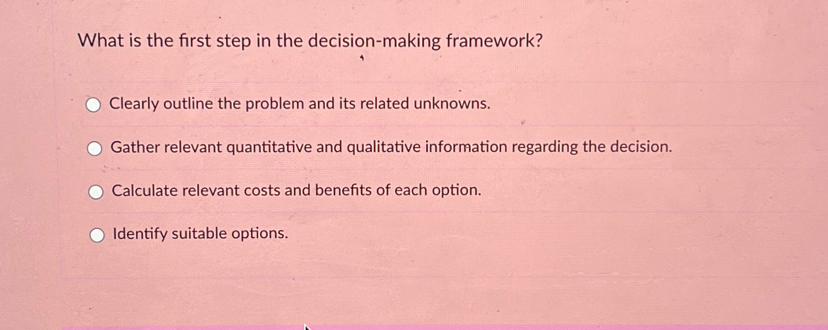 Solved What is the first step in the decision-making | Chegg.com