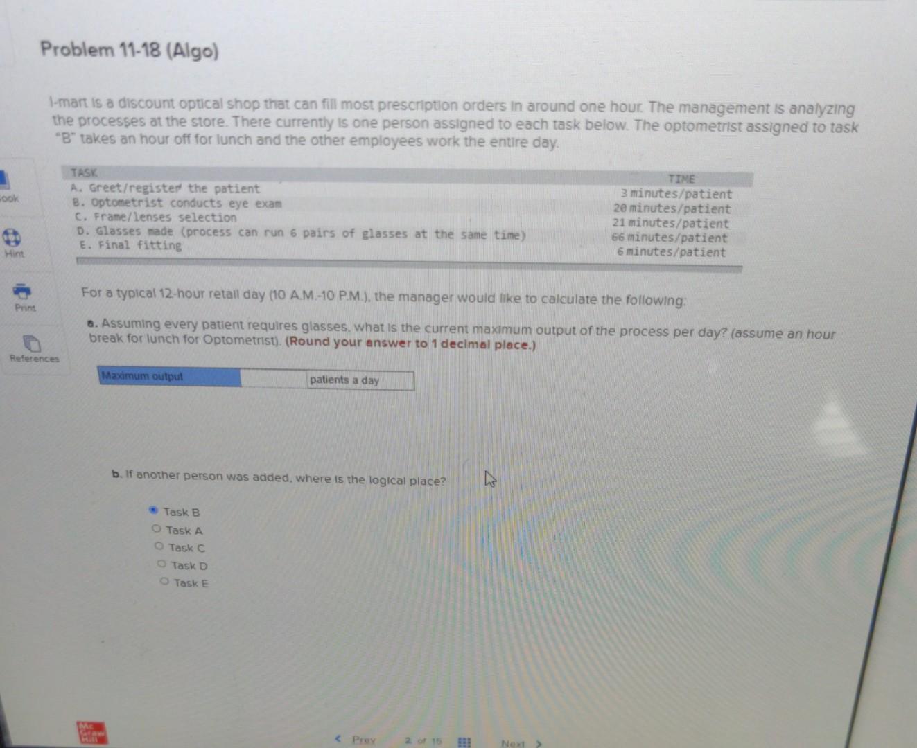 Solved Problem 11-18 (Algo) 1-mart is a discount optical | Chegg.com