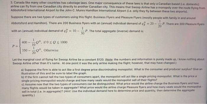 Solved 3. Canada like many other countries has cabotage | Chegg.com
