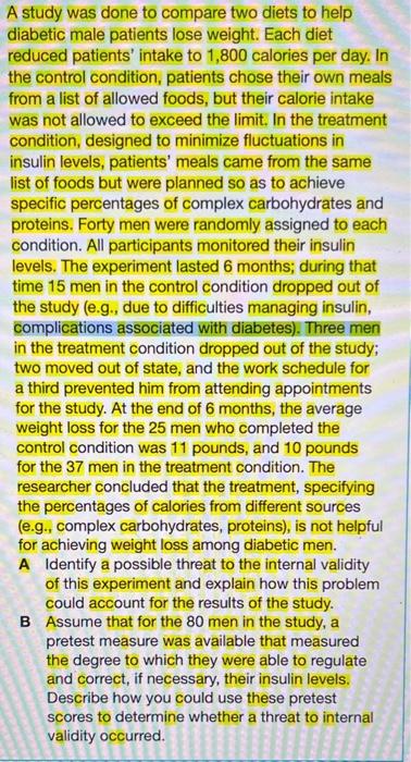 Solved A study was done to compare two diets to help | Chegg.com
