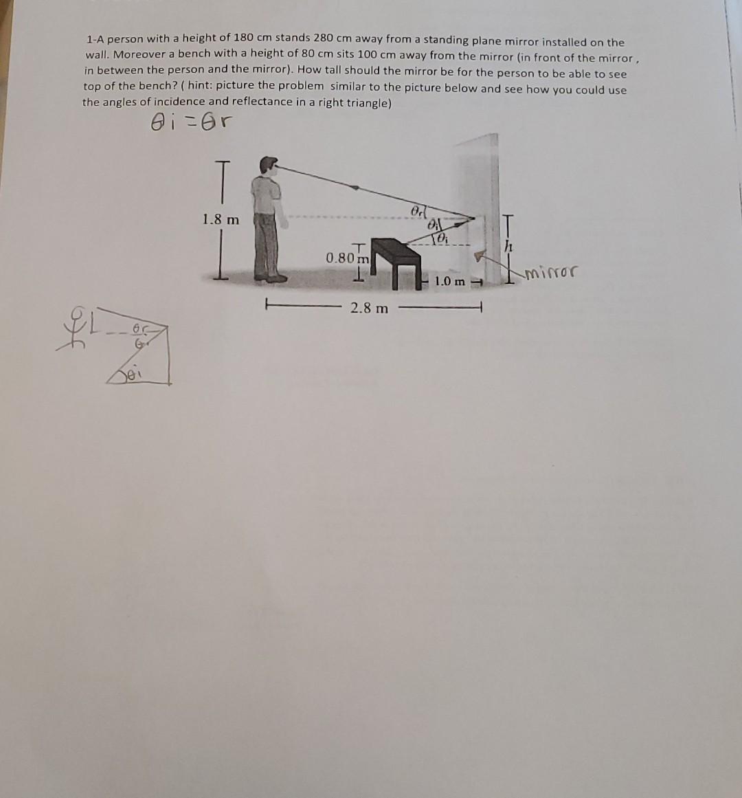 Solved 1-A person with a height of 180 cm stands 280 cm away | Chegg.com
