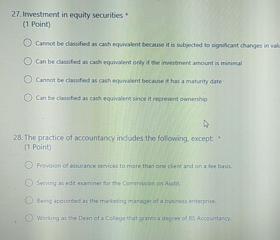 Solved 27. Investment in equity securities * (1 Point) | Chegg.com