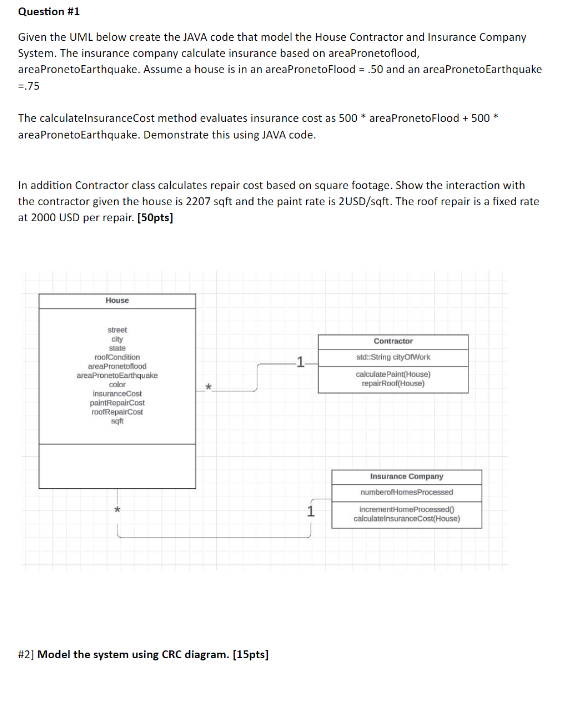Solved Question #1Given the UML below create the JAVA code | Chegg.com