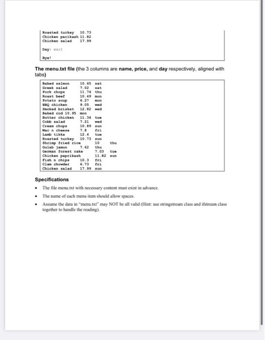 Solved Lab 10: Menu of The Day (a re-implementation by using | Chegg.com
