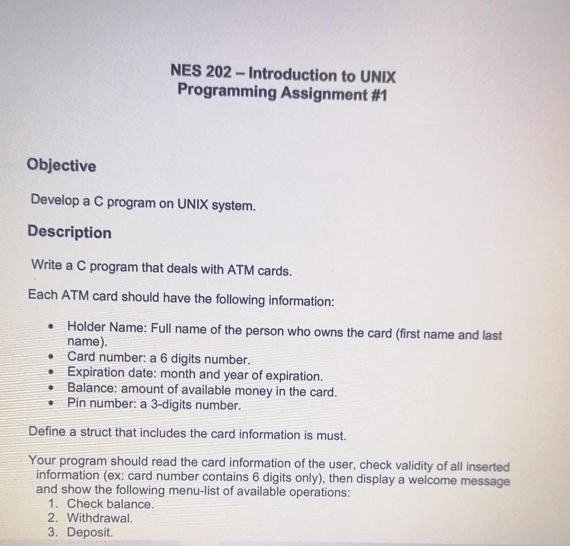 Solved NES 202 - Introduction to UNIX Programming Assignment | Chegg.com