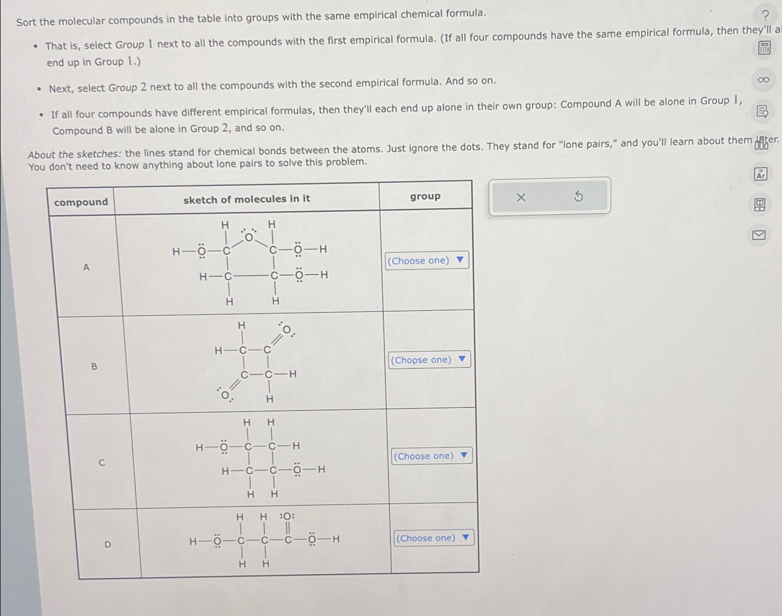 Solved Sort the molecular compounds in the table into groups | Chegg.com