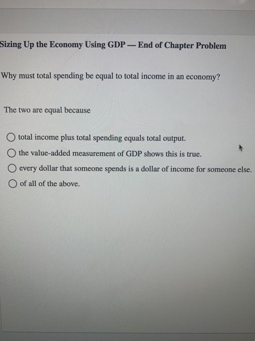 Solved Sizing Up the Economy Using GDP-End of Chapter | Chegg.com