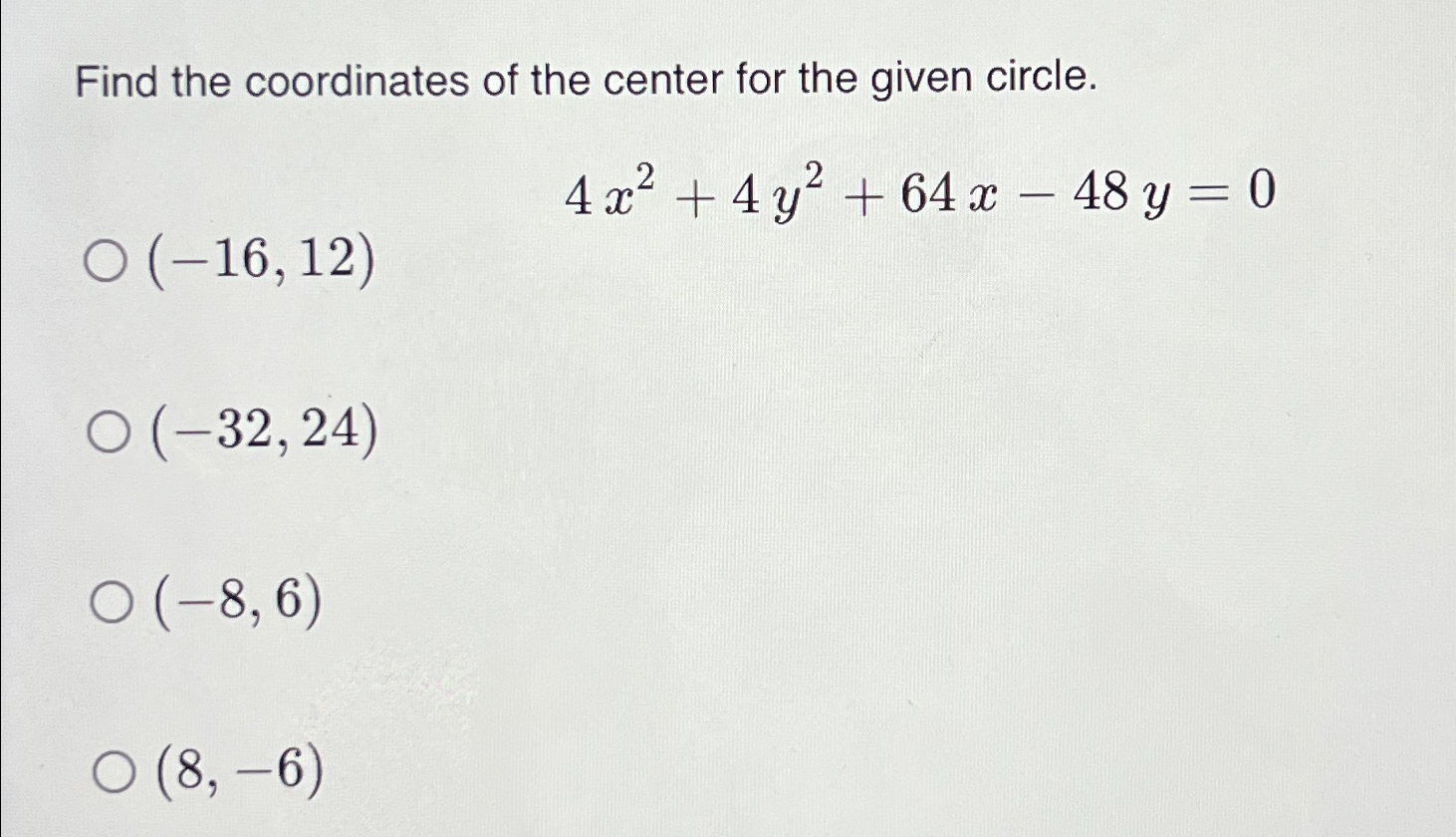 Solved Find the coordinates of the center for the given | Chegg.com