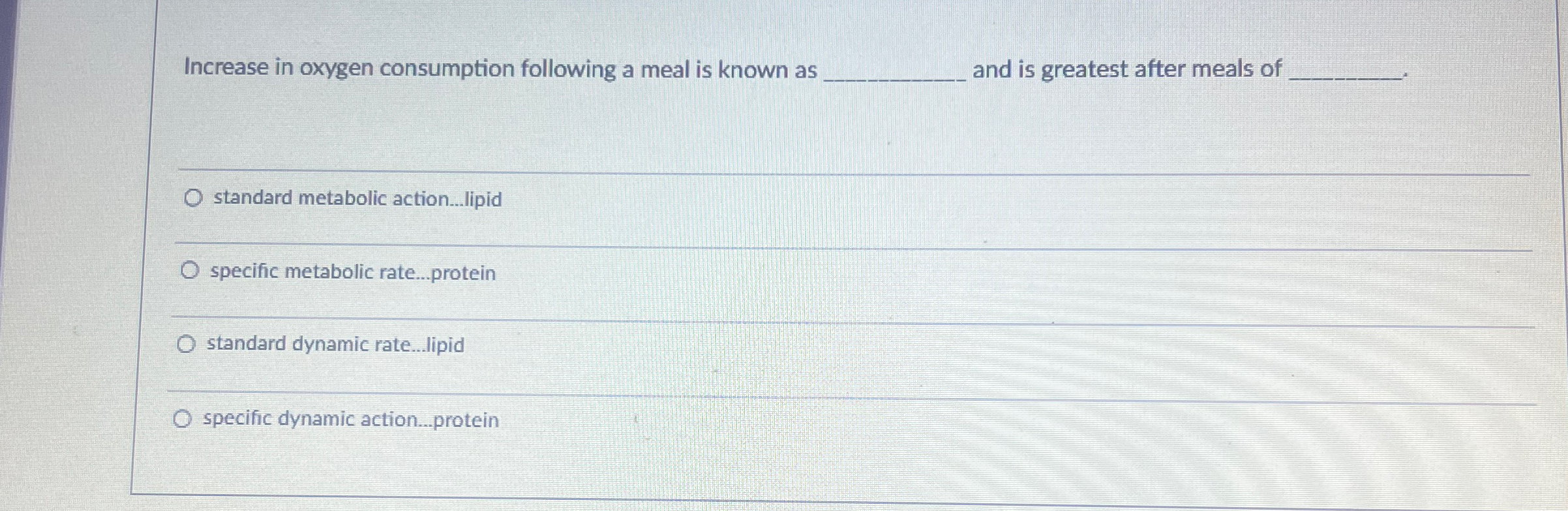 Solved Increase in oxygen consumption following a meal is | Chegg.com