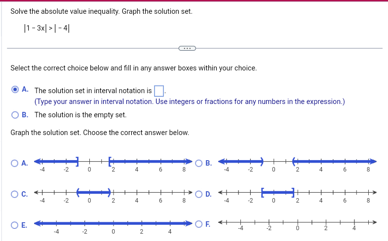 Solved Solve the absolute value inequality. Graph the | Chegg.com