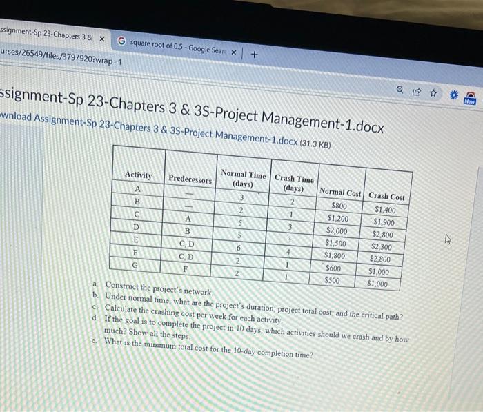 nment-Sp 23-Chapters 3& 3S-Project Management-1. docx | Chegg.com